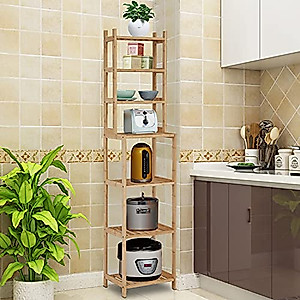 Kinlife Bamboo Shelves Removable 7-Layer - Shelving Unit, Storage Standing Shelf Units Corner Shelf for Bathroom, Living Room, Kitchen