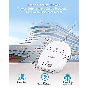 Flat Plug Power Strip, 5ft Ultra Flat Extension Cord - 3 Outlets 4 USB Ports (2 USB C) Desktop Charging Station, Power Strip with No Surge Protection for Cruise Ship, Travel, Dorm Room Essentials