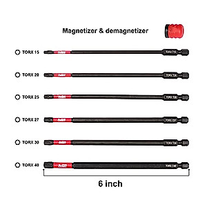 Protorq Long Impact Bit Set, TORX, 6-Inch Length, 6-Piece with 1-Piece magnetizer & demagnetizer