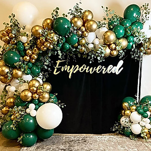 128Pcs Jungle Sarfari Balloon Garland Arch Kit, Double Stuffed Emerald Green Matellic Gold White Balloons with Artificial Palm Leaves for Wild One Animal Party Decorations Kids Birthday Baby Shower