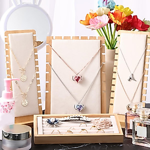 Henoyso 4 Pcs Bamboo Jewelry Display Stand Necklace Tabletop Display Boards Ring Display Holder Jewelry Storage Tray for Show (Beige)