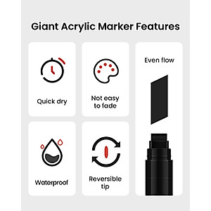 BIGTHUMB 3 Pcs Black Jumbo Permanent Markers: 15mm Wide Tip Thick Acrylic Paint Pen Large Calligraphy Marker for Rock Painting, Poster, Sign, Canvas, Glass, Wood, Ceramic