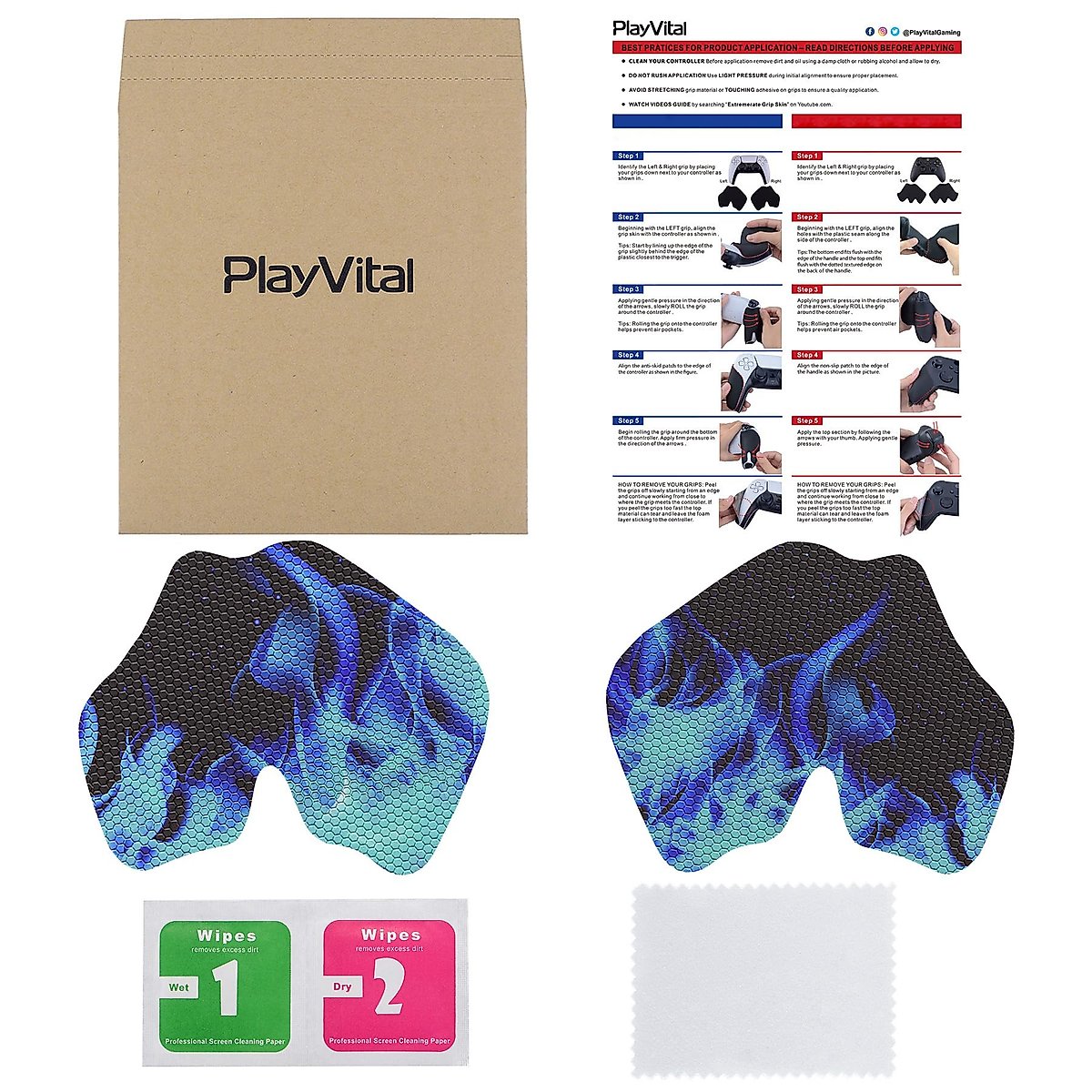 eXtremeRate PlayVital Anti-Skid Sweat-Absorbent Controller Grip for ps5 Controller, Professional Textured Soft Rubber Pads Handle Grips for ps5 Controller - Blue Flame