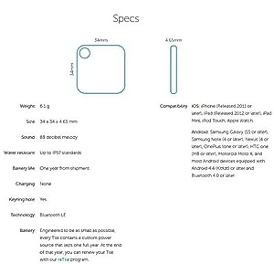 Tile Mate (2016) - 1 Pack - Bluetooth Tracker, Keys Finder and Item Locator for Keys, Bags and More; Water Resistant - Non-Retail Packaging