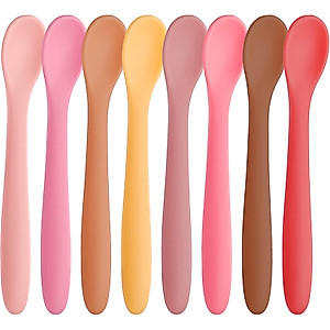 HANSGO 8PCS Silicone Feeding Spoons, Baby Spoons Silicone Training Spoons Baby Utensils Infant Spoons for First Stage Baby Girls and Parents, Warm Soft Colors