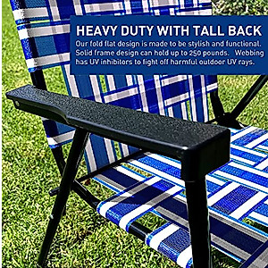 EasyGo Product Portable – Retro Style High Back Design – Outdoor Webbed Chair for Backyard, Camping, Sporting Events – Easy Folding, 4 Pack, Blue
