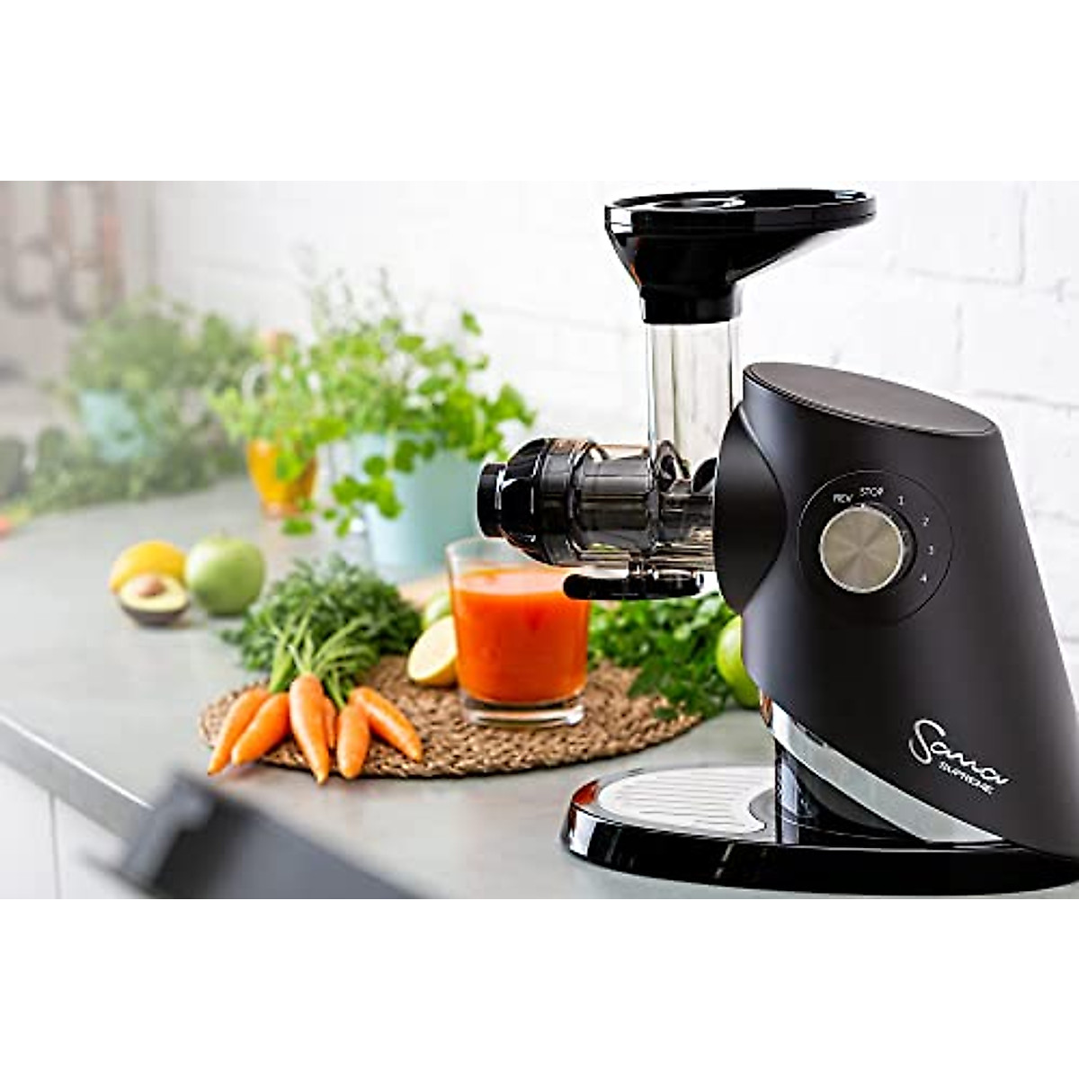 SANA 727 Supreme Low-Speed Masticating Juicer, 4 Speeds: 40 RPM to 120 RPM, 15-Year Warranty, Brushless DC Motor, Fruit, Vegetables and Leafy Greens Juicer, 132 Page Recipe Book, Black