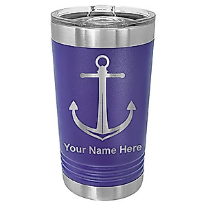 LaserGram 16oz Vacuum Insulated Pint Tumbler, Boat Anchor, Personalized Engraving Included (Dark Purple)