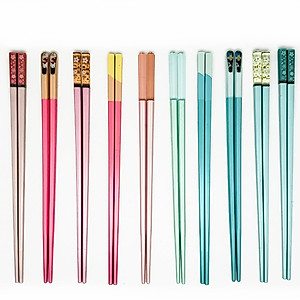 10 Pairs Fiberglass Reusable Chopsticks, Non-Slip,Chopsticks Set for Sushi, Ramen,Dumpling, Asian Cuisine,Noodles, Bento Box,Chinese Japanese Korean Food, Pink+Teal