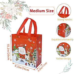 Christmas Gift Bags Tote-Bag with Handles - 12 Pack Reusable Non-Woven Xmas Party Supplies Present Holiday Santa Claus Merry Christmas Pattern for New Year Shopping L9.5"xH10.2"xW4.3" (L24xH26xW11cm)