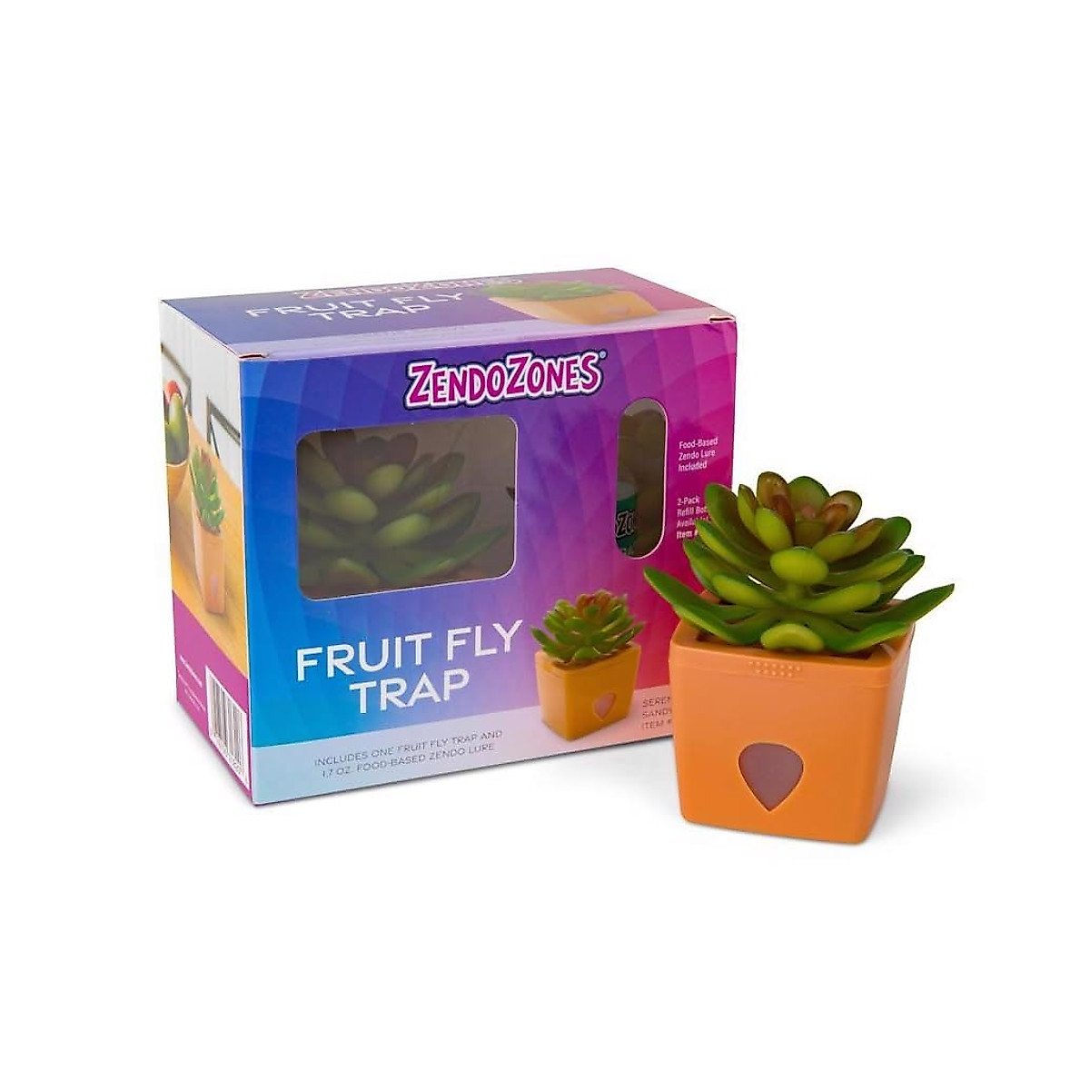 ZendoZones Fruit Fly Trap with Zendo Lure, Serene Sandy with Plastic, terracotta Base, Refillable and Reusable, Long-Lasting