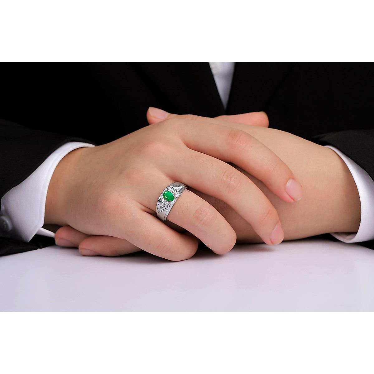 Rylos Simply Elegant Beautiful Green Emerald & Diamond Ring - May Birthstone* Size 10