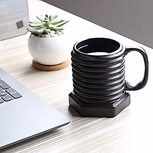 EPFamily 3D Ceramic Cool Mug Black Coffee Mugs Porcelain Attractive Day Gift Mug-Screw Cap Shape Durable Cup Gifts for Man Father Dad Grandfather Women Home Office 12 oz