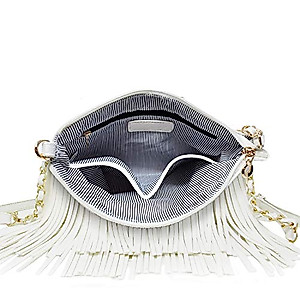 Solene Fringe Crossbody Shoulder Bag with Strap, Tassel Messenger bag, Country Style Western Fringe Purse for Women - E031(White)
