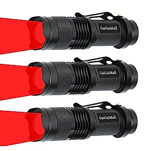 GaiGaiMall High Power 3 Mode LED Red Light Flashlight for Night Astronomy Observation, 3 Pack