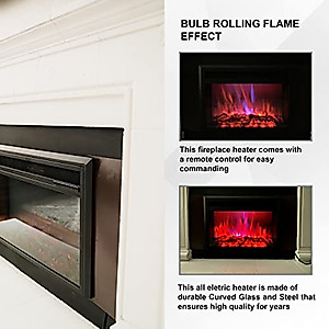 XBrand Insert Fireplace Heater w/Remote Control and LED Flame Effect, 32 Inch Long, Black