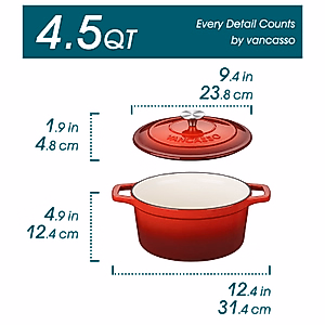 vancasso Enameled Cast Iron Dutch Oven, 4.5 Quart Enamel Dutch Oven Pot with Self Basting Lid, Non-stick Round Covered Casserole for Baking, Braiser, Stewing, Roasting,for All Heat Source