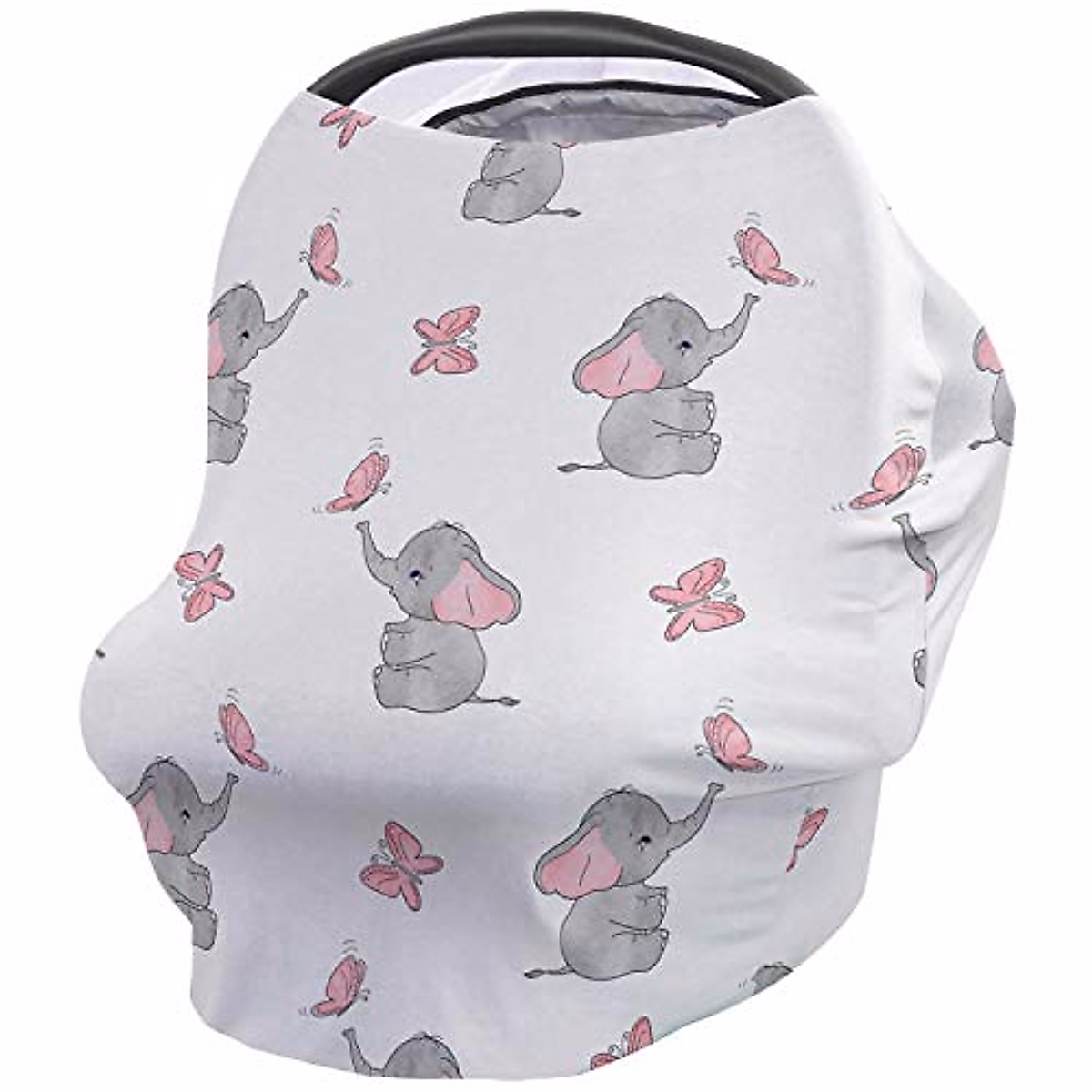 Carseat Cover for Girls Babies, Elephant Nursing Covers for Breastfeeding Baby, Car Seat Stroller Combos Cover,Pink Magic Butterfly Infant Carseat Canopy,Newborn Shopping Cart Covers