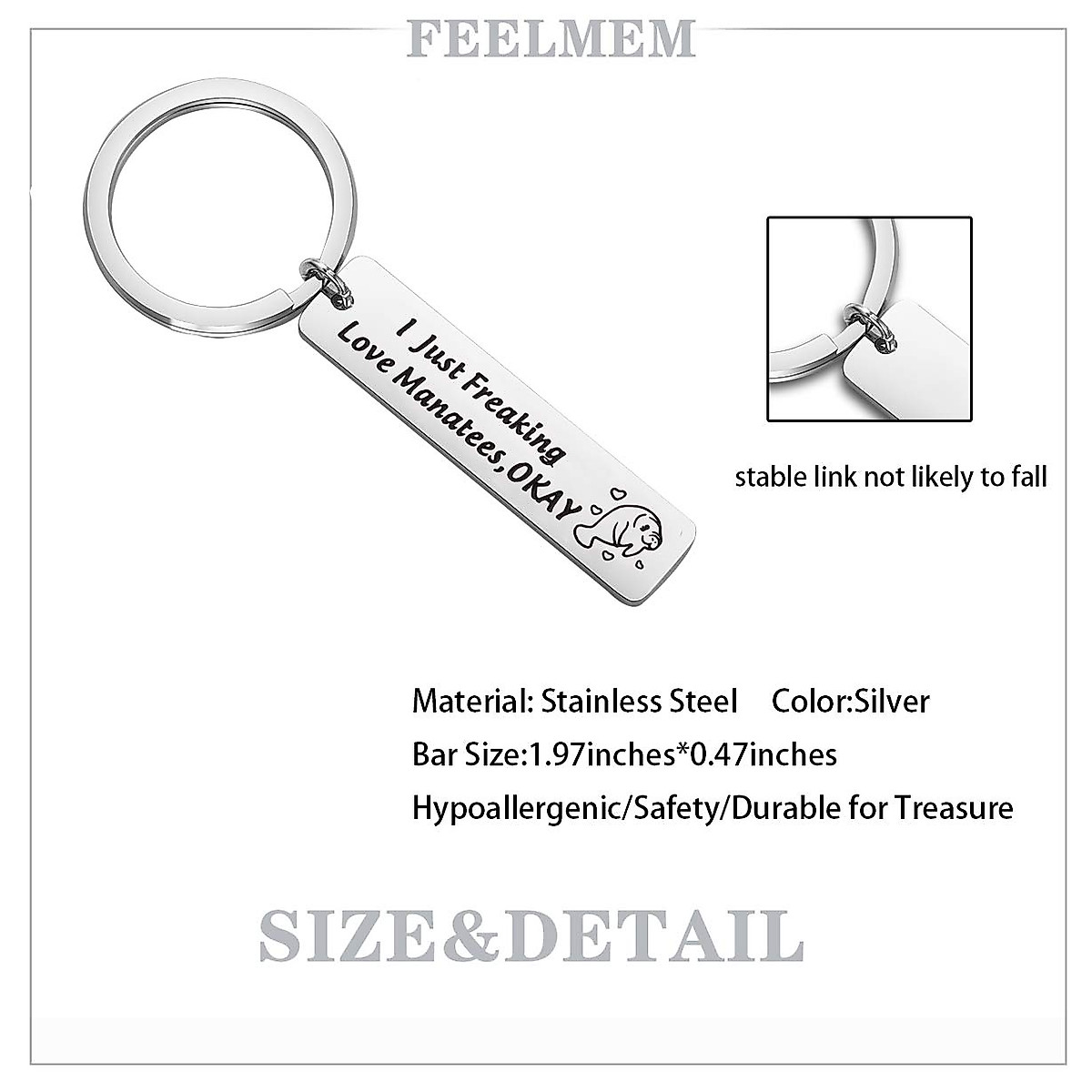 FEELMEM Manatee Keychain Manatee Lovers Gift I Just Freaking Love Manatees Okay Keychain Sea Cow Manatee Jewelry Sea Lion Gift for Women Crazy Manatee Lady Gift (I just freaking)