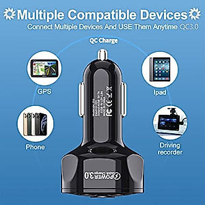 Amiss QC3.0 Car Charger Adapter, 4 Ports USB Car Charger, Fast Charging Electronic Devices with USB Interface, Car Interior Accessories, Compatible with Apple, Android - Black