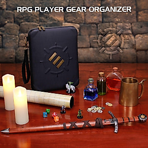 ENHANCE RPG Organizer Case - DND Binder with Built-in Character Sheet Holder and Erasable Scribe Panel, Dice Rolling Area, Removable Pen Pouch, Miniature Foam Tray, Wrist Strap, and More (Black)