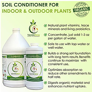 VermisTerra Earthworm Casting Tea - Organic Worm Tea - Gallon - Soil Conditioner Concentrate - Living Enzymes, Nourish Plants and Boost Growth - Feeds All Crops: Vegetables, Flowers, Fruit and Trees