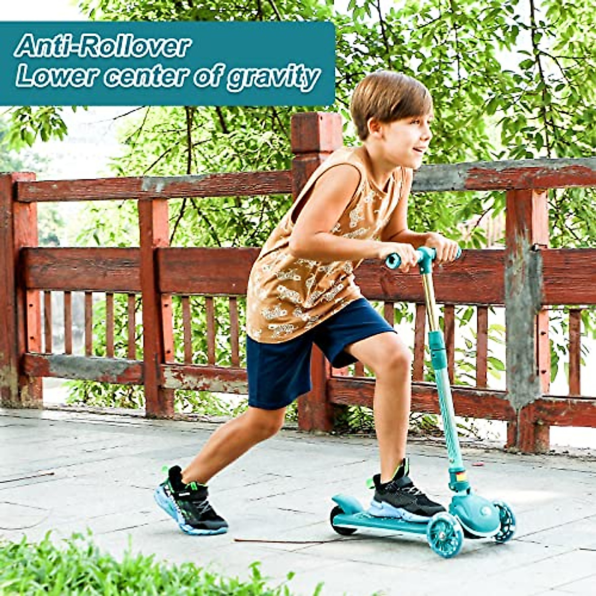 Kick Scooter for Kids, Wheel with Brake, Adjustable Height Handlebar, Foldable, Lightweight, Aged 3-10, Wide Standing Board, and up to 110LBS, Green