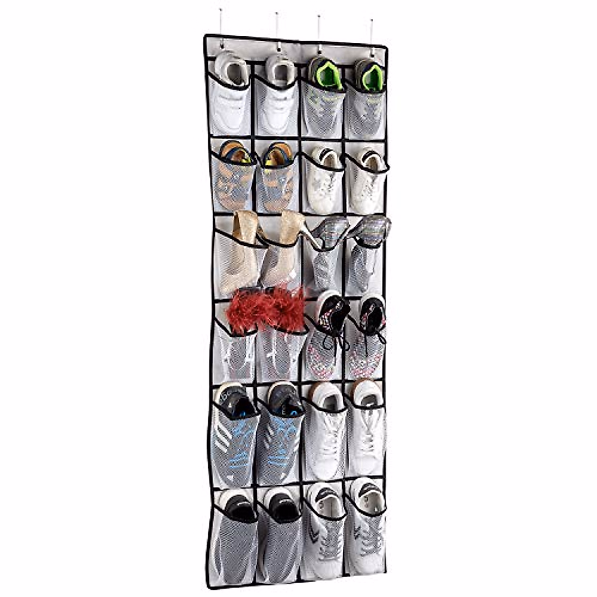 SAVERHO Over The Door Shoe Organizer, Hanging Shoe Organizer with 24 Mesh Large Pockets Door Shoe Rack Organizer for Men Women Kids Hanging Shoe Storage Bag.(White)