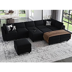 Belffin Modular Sectional Sofa with Storage Seat Oversized U Shaped Couch with Reversible Chaise Sofa Set with Ottoman Velvet Black