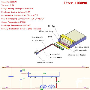 Liter energybattery 3.7V Lipo Battery 3000mAh Rechargeable Lithium ion Polymer Battery 103090 Lithium Polymer ion Battery with JST Connector