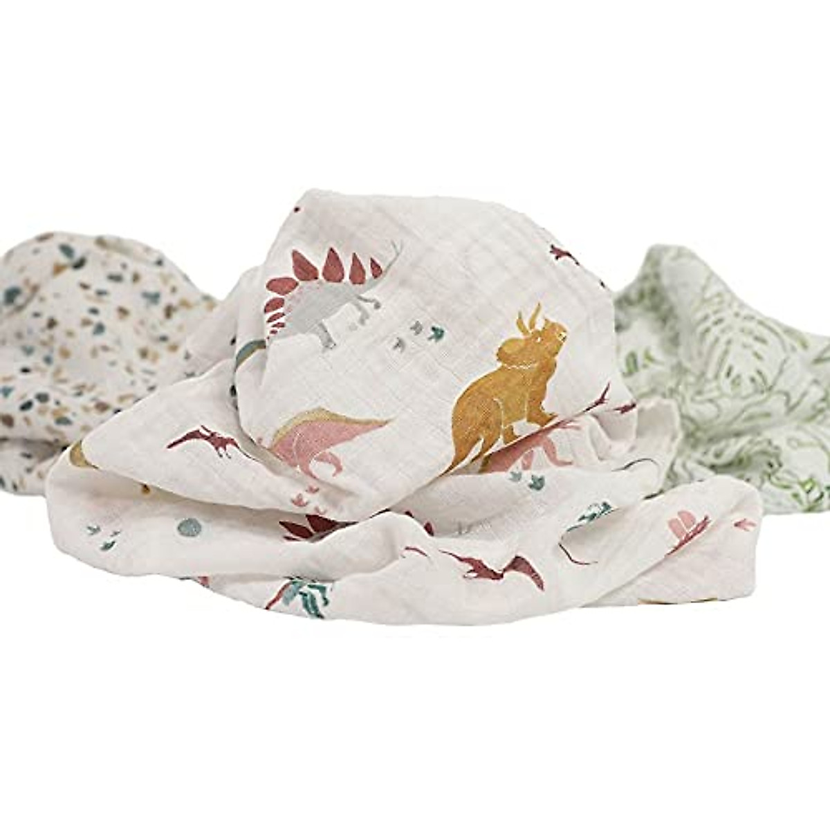 Red Rover Kids Cotton Muslin Swaddle - 47” x 47”- 100% Cotton – Machine Washable – Softer with Every Wash – Playful Designs - Soft, Breathable & Lightweight – Unisex - 3 Pack (Dino Days)