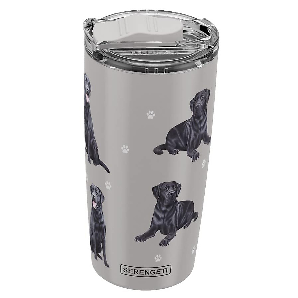 SERENGETI Labrador 20 Oz. Stainless Steel, Vacuum Insulated Tumbler with Spill Proof Lid - 3D Print - Insulated Travel mug for Hot or Cold Drinks (Labrador Black Tumbler)
