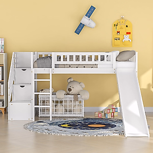 Merax Wooden Twin Size Loft Bed Bedframe with Two Drawers,Convertible Slide and Ladder for Boys and Girls