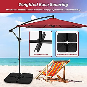 Simple Deluxe 10ft Offset Umbrella Cantilever Patio Hanging Umbrella Outdoor Market Umbrella with Crank & Cross Base Suitable for Garden, Lawn, backyard and Deck, Red