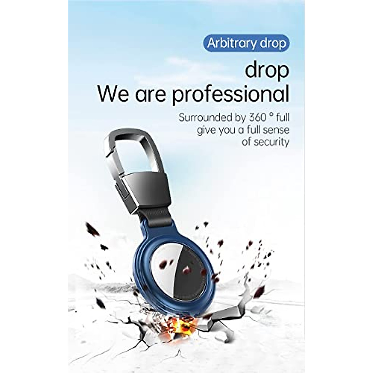 AirTag Case with Carabiner, Secure Holder Protective Cover for Air Tag with Sturdiness Aluminum Alloy Case (2 pack) - Black and Blue