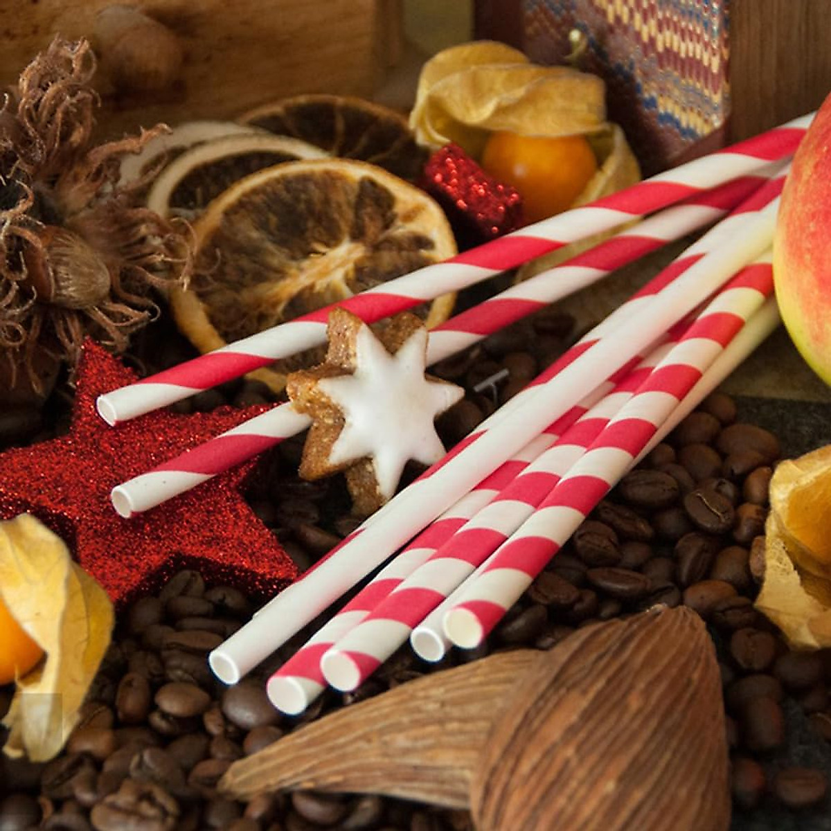 PakTalk [100 Pack] Party Straws Disposable 7.75" x0.24" Red and White Biodegradable Paper Drinking Straw for Cocktail, Milkshake, Coffee, Lemonade (0.24" x 7.75", Red)