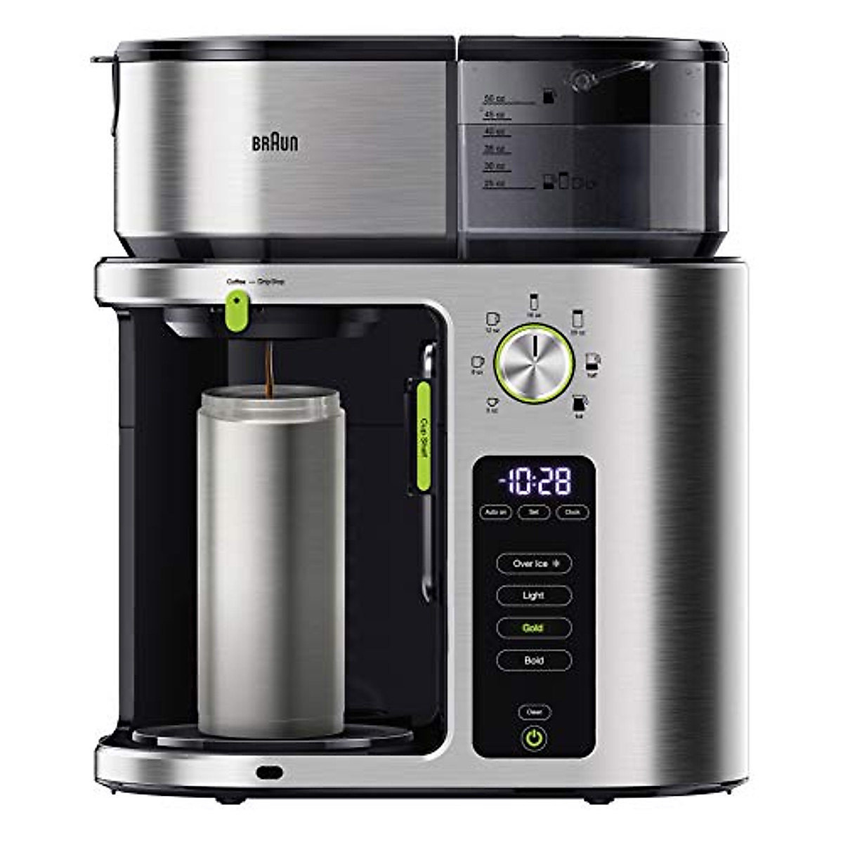 Braun MultiServe Coffee Machine 7 Programmable Brew Sizes / 3 Strengths + Iced Coffee, Glass Carafe (10-Cup), Stainless Steel, KF9070S