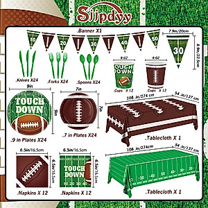 171PCS Football Party Supplies Kit Rugby Paper Plates Cups Napkins Spoon Fork knives Tablecloth Touchdown Party Decorations Tableware for 24 Guests for Football Game Super Bowl Party Birthday Party
