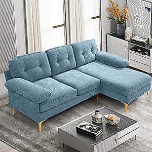 KIMOHOME Convertible Sectional Sofa Couch, L-Shape Sofa Couch with Reversible Chaise for Small Space, Mid Century Modern Fabric Couches for Living Room, Light Blue
