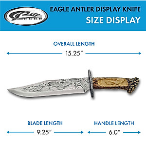 Szco Supplies 15" Etched Blade Bear Outdoor Hunting Knife With Resin Antler Display Stand, Brown