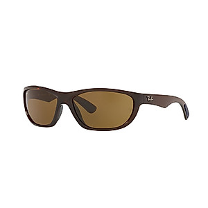 Ray-Ban RB4188 Wrap unisex-adult Sunglasses, Shiny Brown, 63 mm