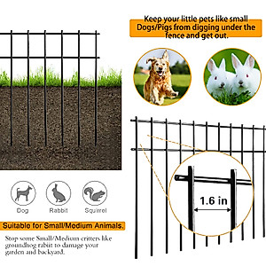 Adavin Animal Barrier Fence, 10 Pack 20in(L)X12in(H) No Dig Black Garden Fencing, Underground Pet Dog Rabbits Fences Panel, Galvanized Steel Stakes 1.6in Spike Spacing,Outdoor Yard Patio.Total 17Ft(L)