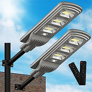 Lovus 2Pack Solar LED Street Light, 2000W Outdoor Solar Parking Lot Light Dusk to Dawn with Motion Sensor for Garage, Driveway, IP65 Waterproof, Wall or Pole Mount, ST60-010-2