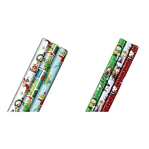 Hallmark Grinch Wrapping Paper for Kids (3 Rolls: 105 Sq. Ft. Ttl) & Christmas Peanuts Wrapping Paper with Cut Lines on Reverse (Pack of 3, 105 sq. ft. ttl) Snoopy, Charlie Brown, Woodstock