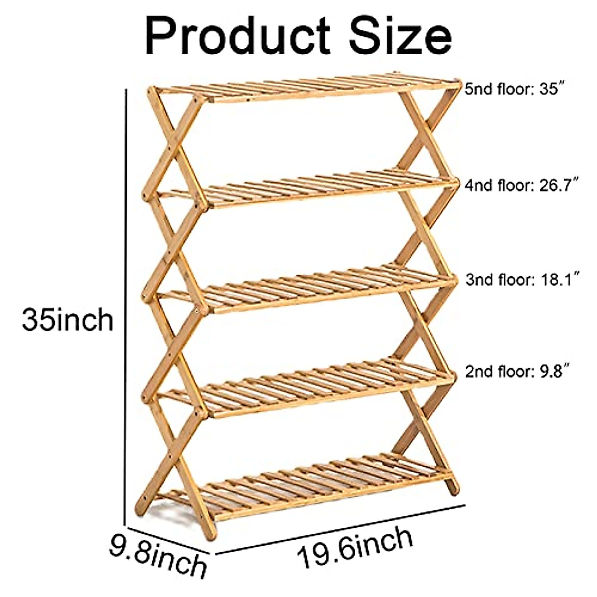 Five-Layer Shoe Rack Foldable Bamboo Shoe Rack No Installation Multifunctional Freestanding Shoe Rack Storage Rack For Doorway, Hallway, Closet, Living room, Bedroom Storage Organizer