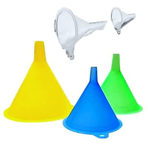Funnels Variety Set of 5 Mini, Small to Larg Plastic Funnel for Kitchen Liquid Spices Powder Cosmetic Lotion Essential Oils