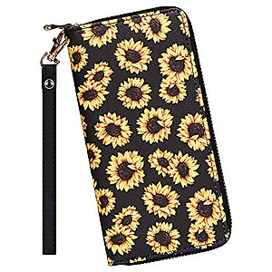 KUKOO Women’s Printed Zip Around Wallet Phone Clutch Purse Card Holder Organizer (Yellow -daisy-1)