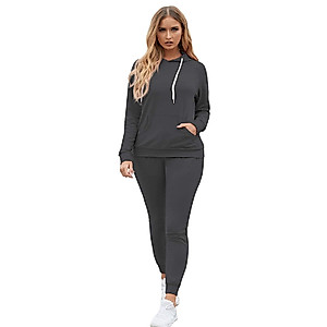 Fixmatti Women 2 Piece Outfits Long Sleeve Pullover Hoodie Jogger Pant Sweatsuit Set Dark Grey L