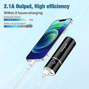 EnergyQC Slim 2 Portable Charger,Ultra-Compact 5000mAh Power Bank External Battery Compatible with iPhone,Samsung Galaxy,Airpods and More-Black