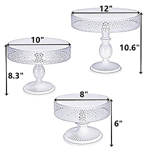 Peohud 3 Pack White Metal Cake Stands, 8"/10"/12" Round Cupcake Dessert Display Stand for Wedding, Birthday Party, Anniversary, Gatherings, White